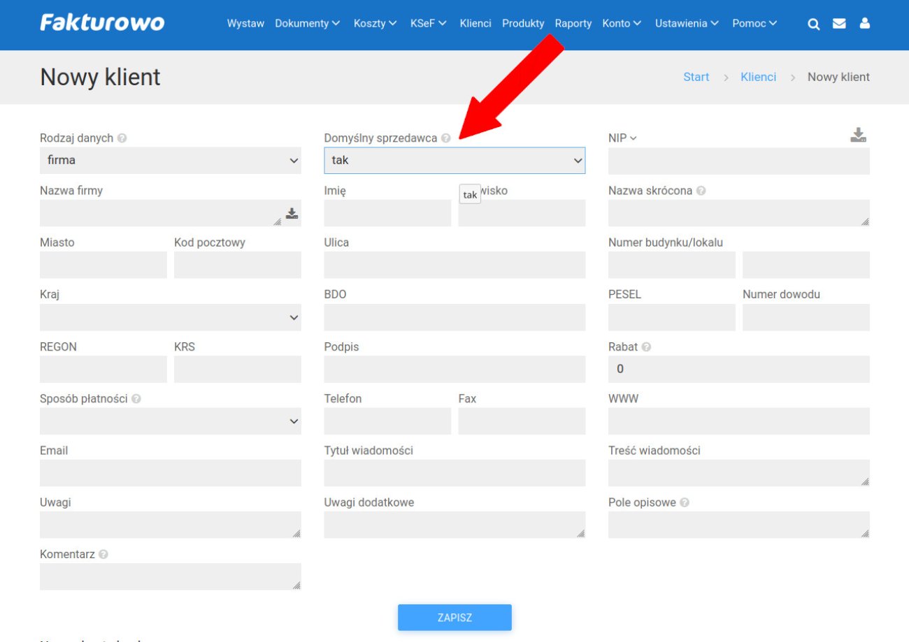 Jak ustawić domyślnego sprzedawcę? - Pomoc - Fakturowo.pl